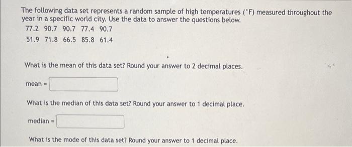 Solved The following data set represents a random sample of | Chegg.com