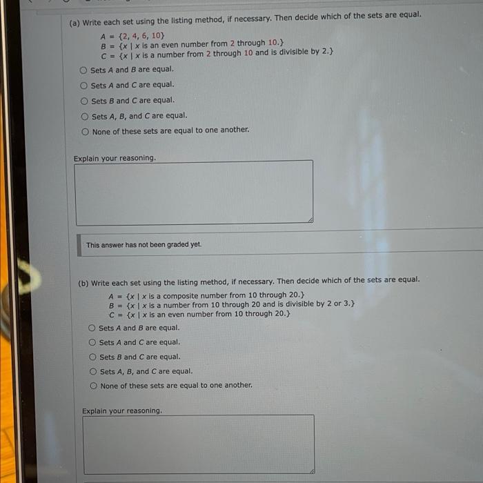 Solved (a) Write each set using the listing method, if | Chegg.com