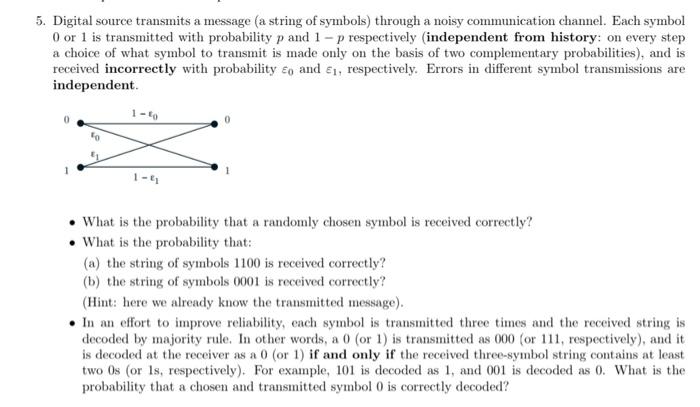 Solved 5 Digital Source Transmits A Message A String Of