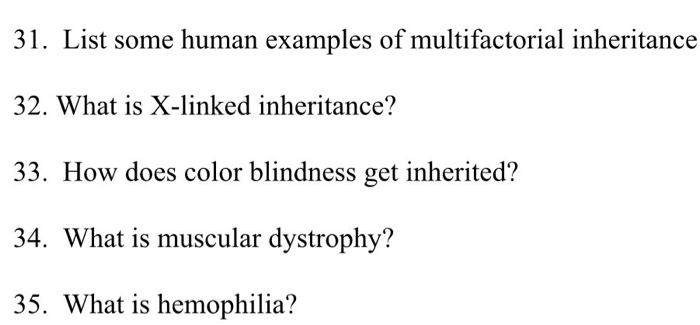 Solved 31. List some human examples of multifactorial | Chegg.com