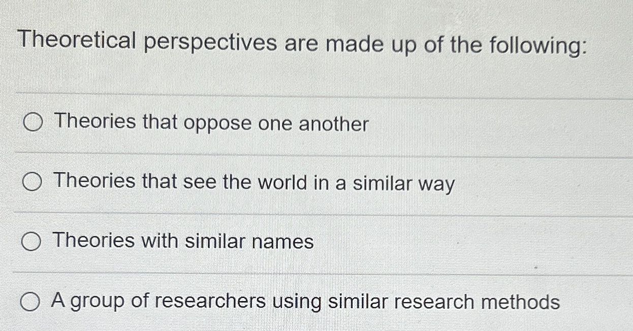 Solved Theoretical perspectives are made up of the | Chegg.com