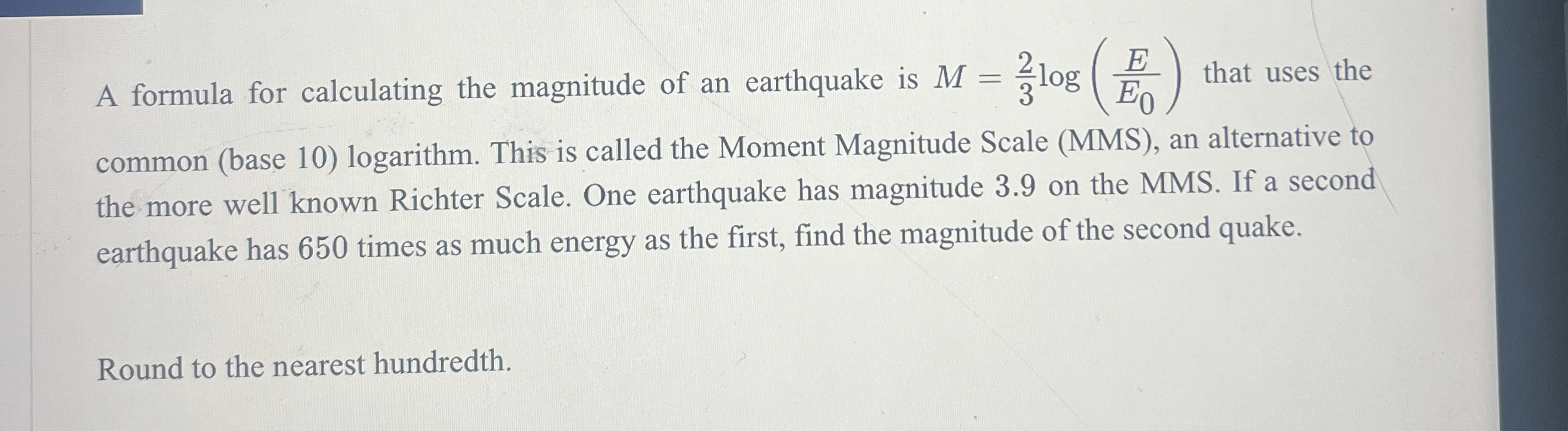 Solved A formula for calculating the magnitude of an | Chegg.com