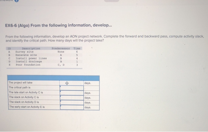 Solved EX6-6 (Algo) From the following information, | Chegg.com