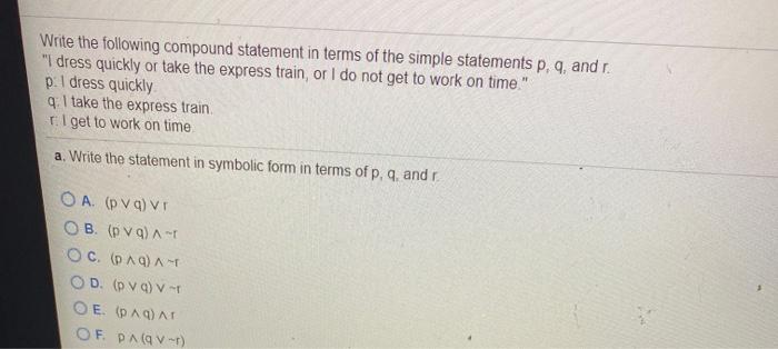 Solved Write the following compound statement in terms of | Chegg.com