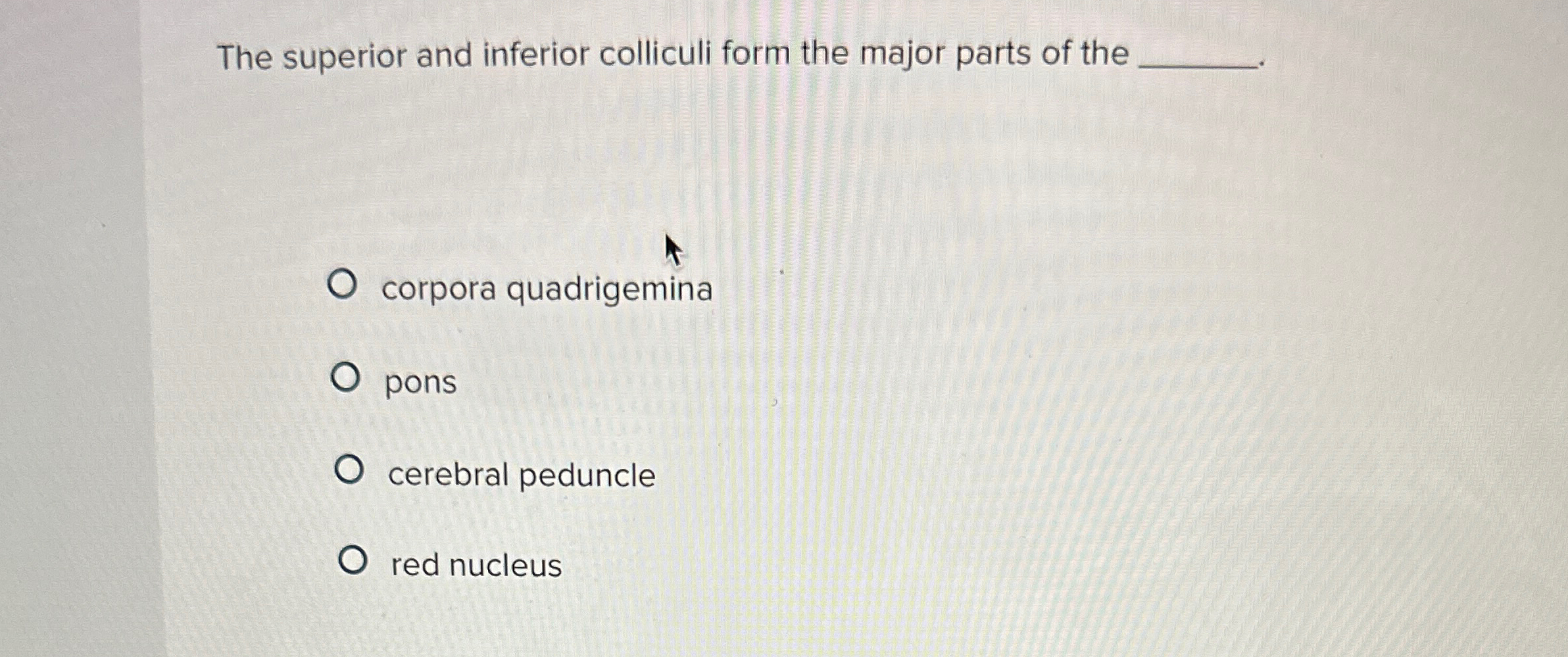 Solved The superior and inferior colliculi form the major | Chegg.com