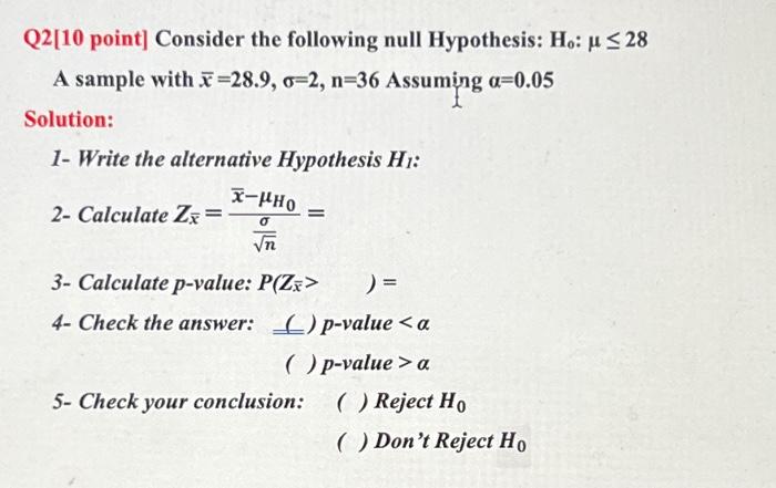 Solved Q2[10 point] Consider the following null Hypothesis: | Chegg.com