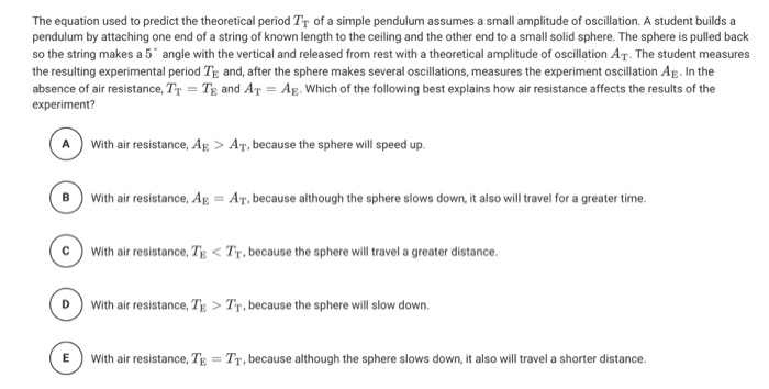 Solved The equation used to predict the theoretical period | Chegg.com