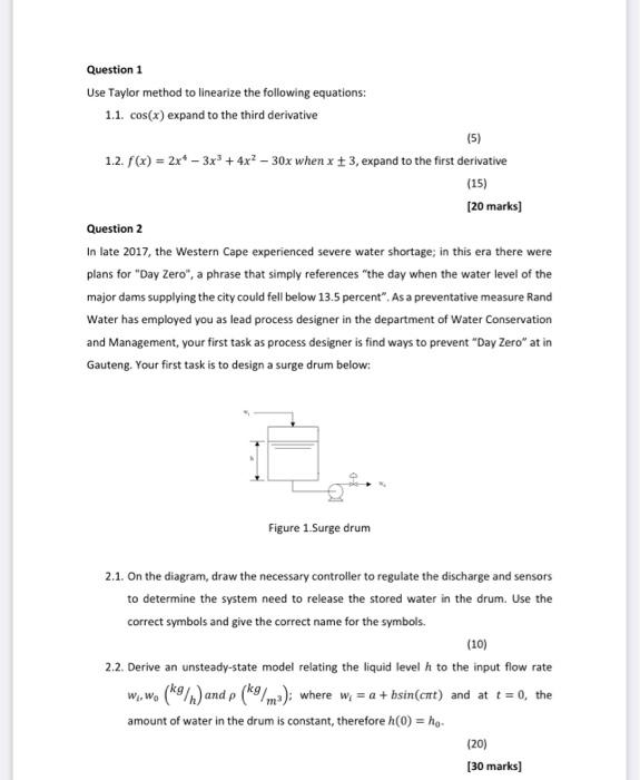 Solved Question 1 Use Taylor method to linearize the | Chegg.com