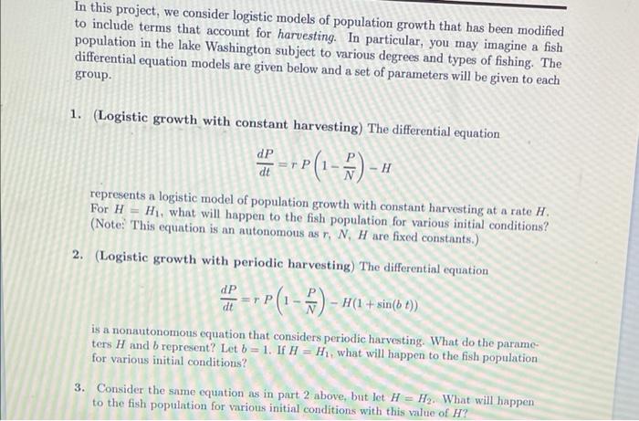 Solved In this project, we consider logistic models of | Chegg.com