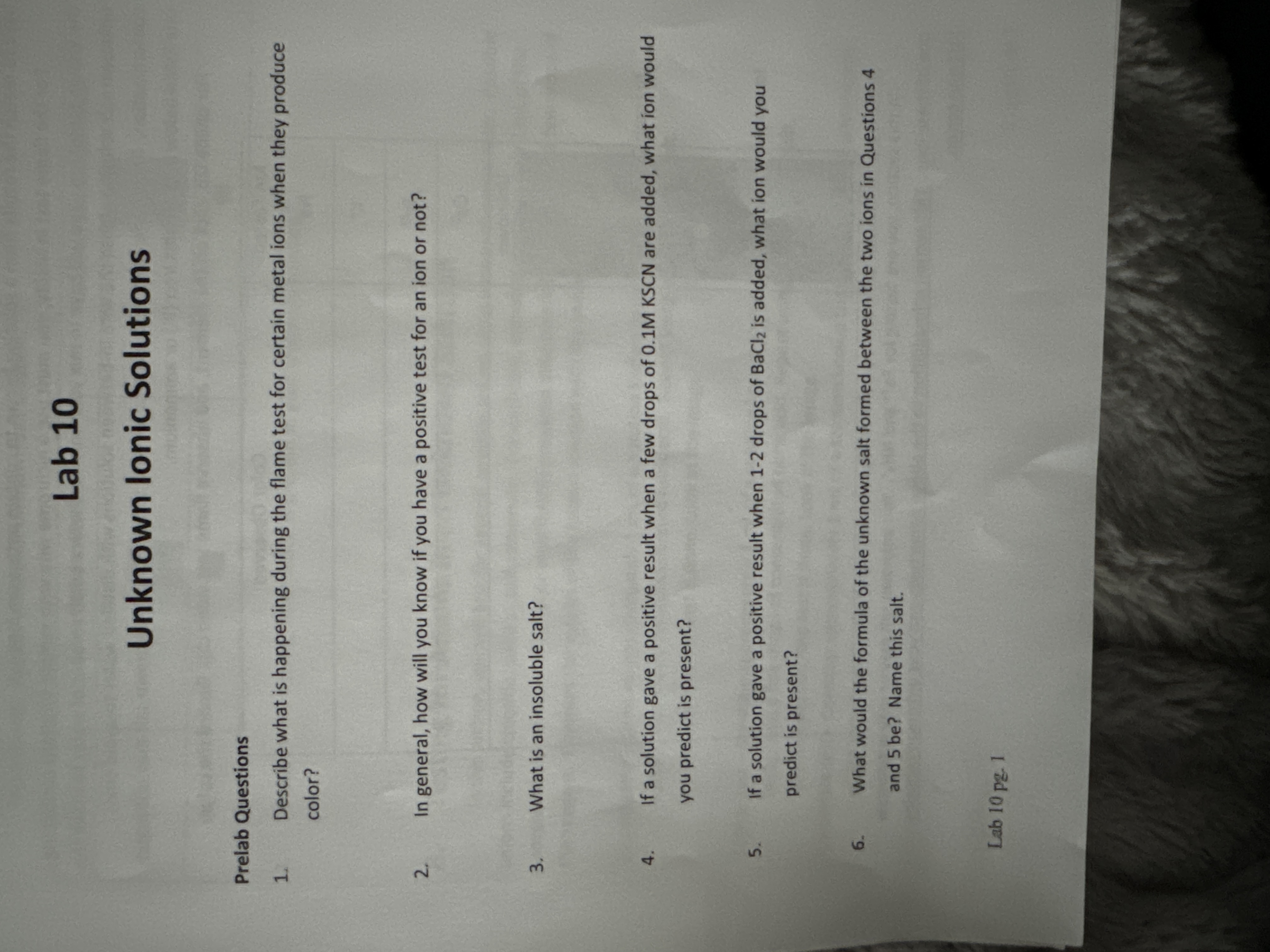 Solved Unknown Ionic SolutionsPrelab QuestionsDescribe what | Chegg.com