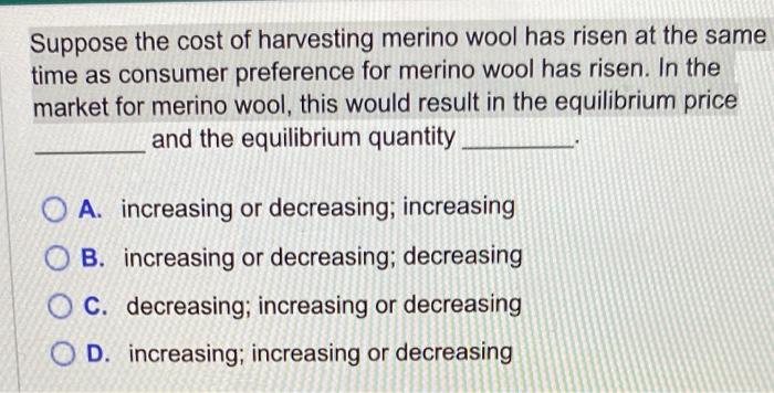 Solved Suppose the cost of harvesting merino wool has risen | Chegg.com