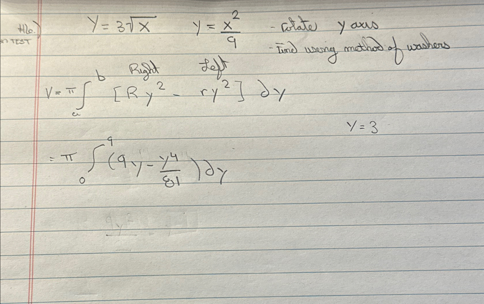 Solved 6.)y=3x2, ﻿y=x29 ﻿ ﻿Rotate about y ﻿axis Find using | Chegg.com