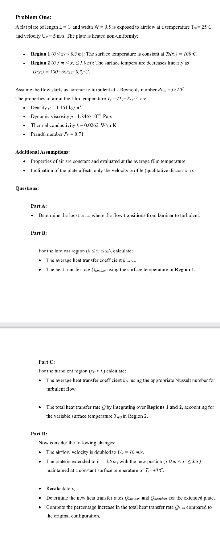 Solved Problem One:A flat plate of length L=1 ﻿and width | Chegg.com
