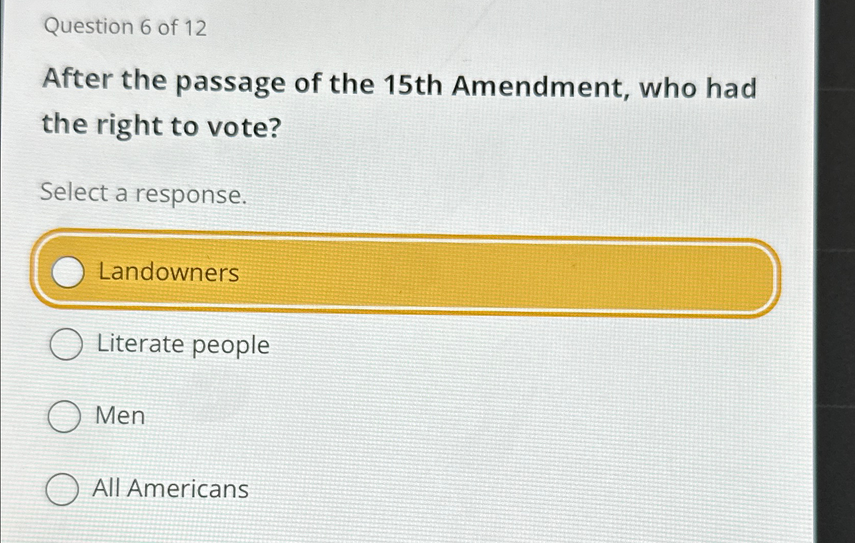 Solved Question 6 ﻿of 12After the passage of the 15th | Chegg.com