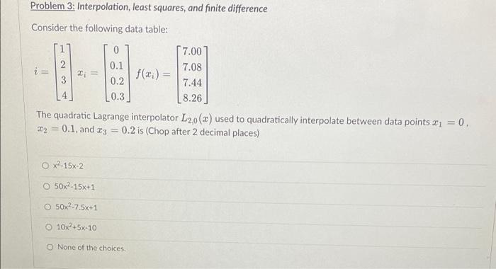 Solved Problem 3: Interpolation, least squares, and finite | Chegg.com