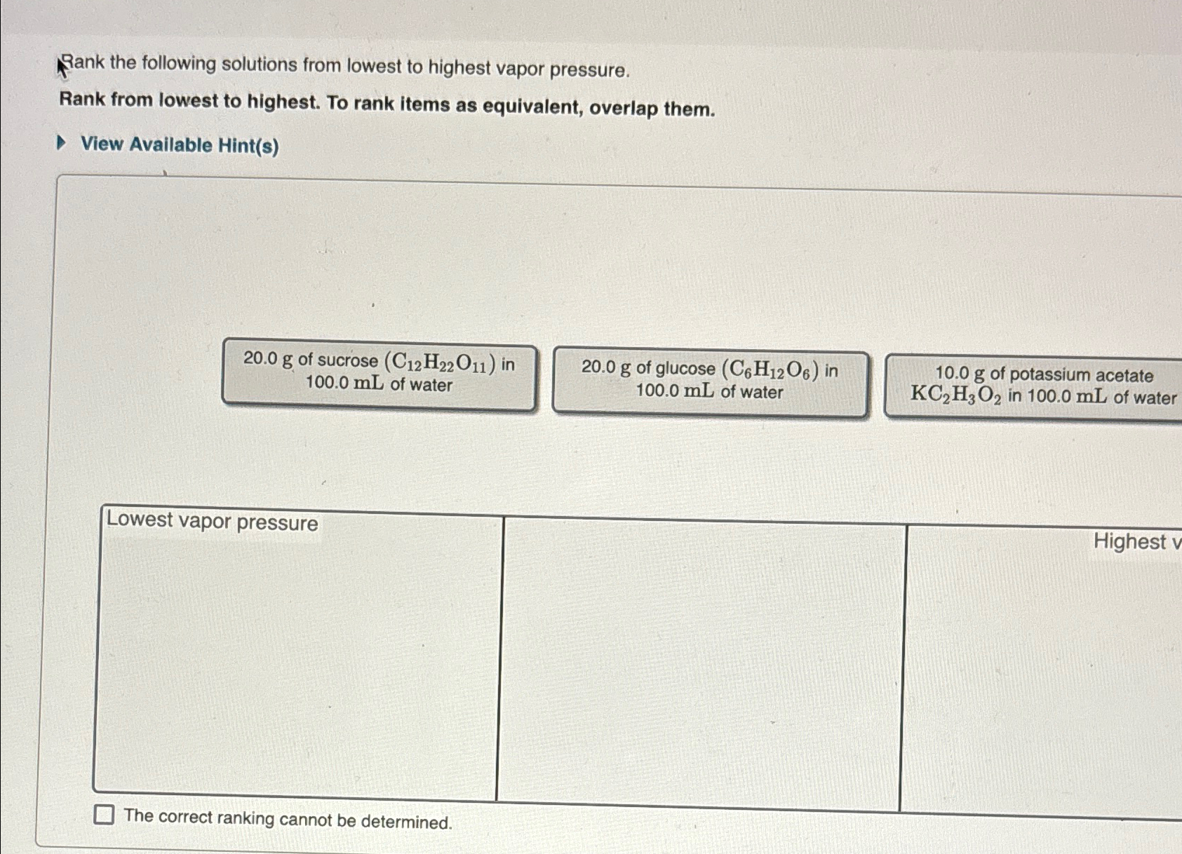 Solved Rank the following solutions from lowest to highest | Chegg.com