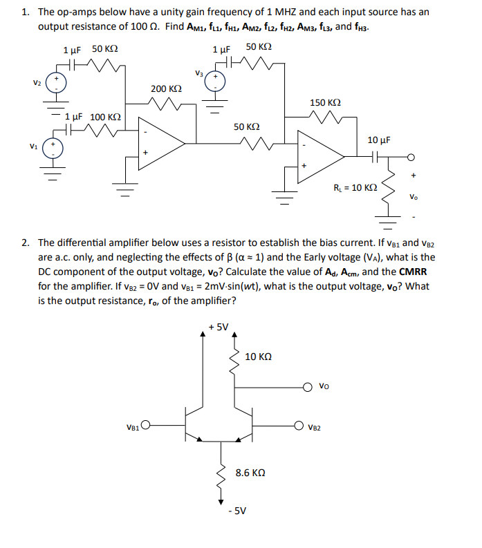 The op-amps below have a unity gain frequency | Chegg.com