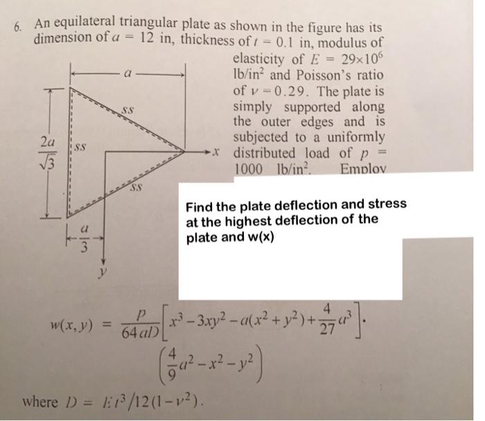 Solved 6. An equilateral triangular plate as shown in the | Chegg.com