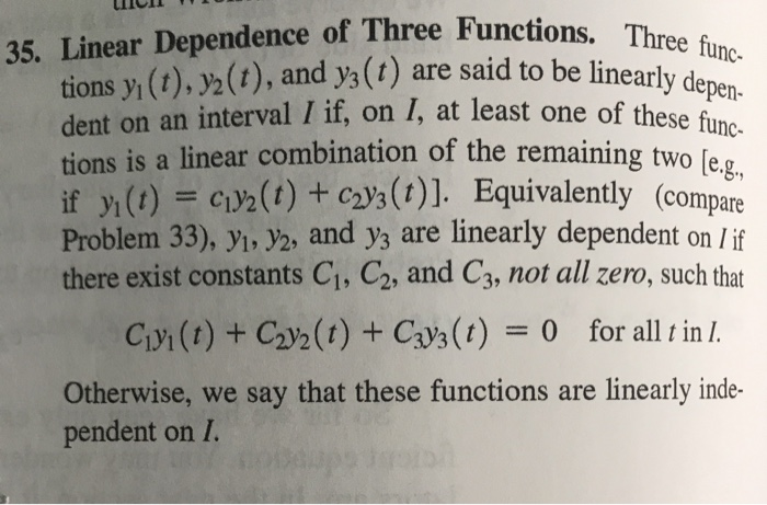 Solved LIIIII ons. Three func- to be linearly depen 35. | Chegg.com