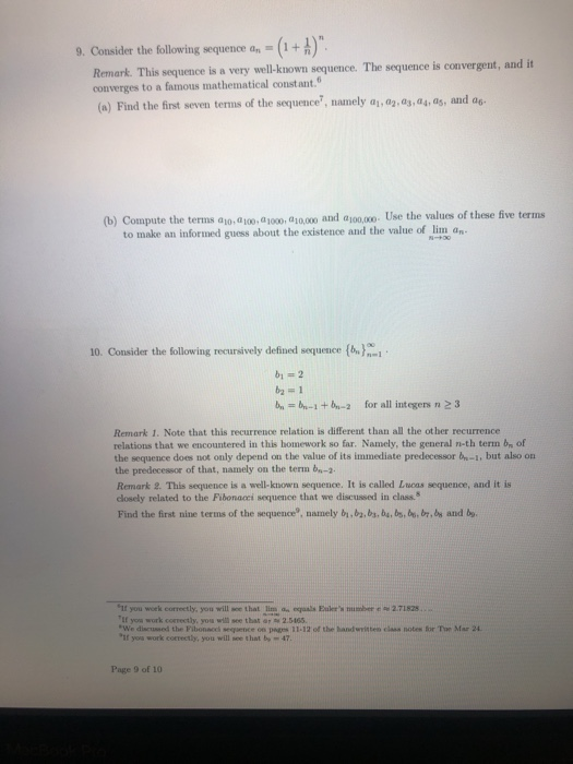 Solved 9. Consider the following sequence on = (1 + A)". | Chegg.com