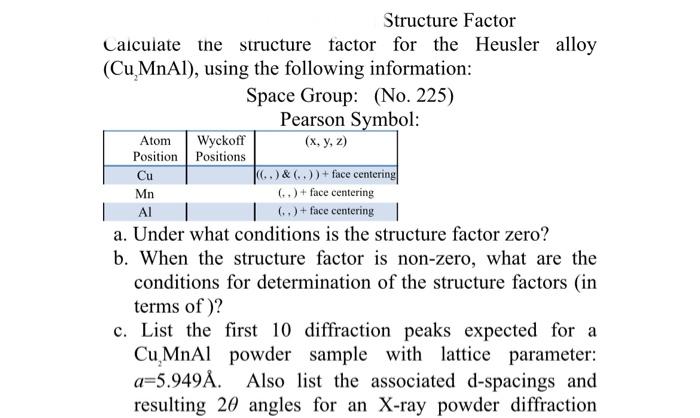 Solved Structure Factor Lalculate the structure factor for | Chegg.com