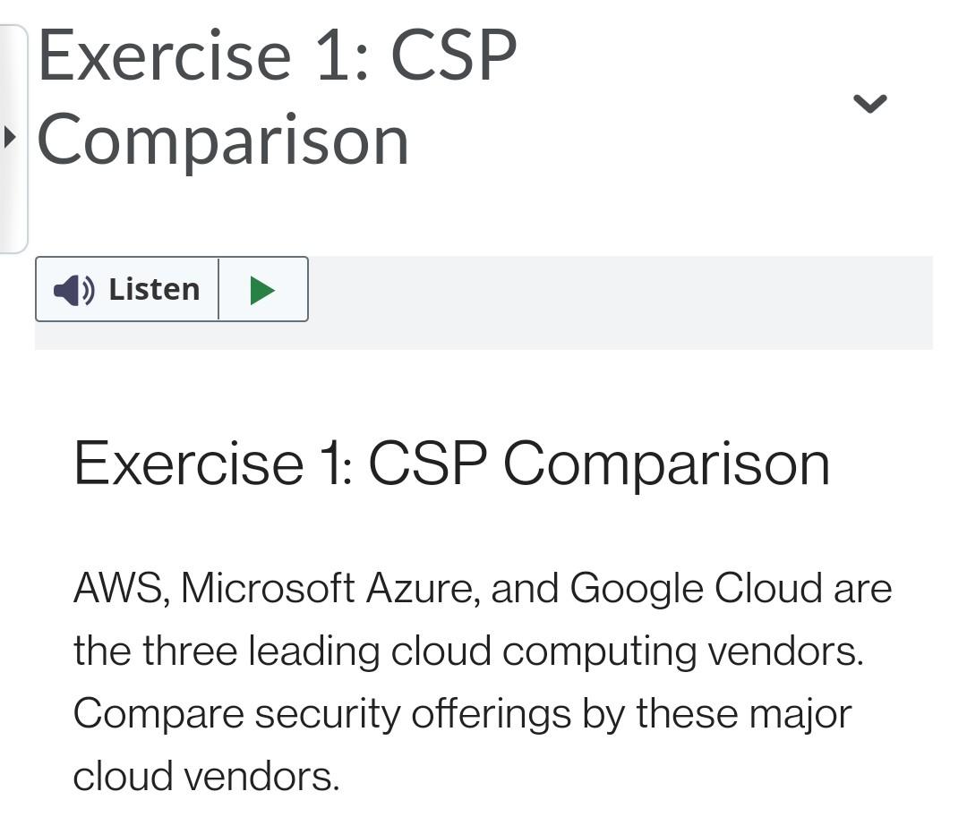 Solved Exercise 1: CSP Comparison Listen Exercise 1: CSP | Chegg.com