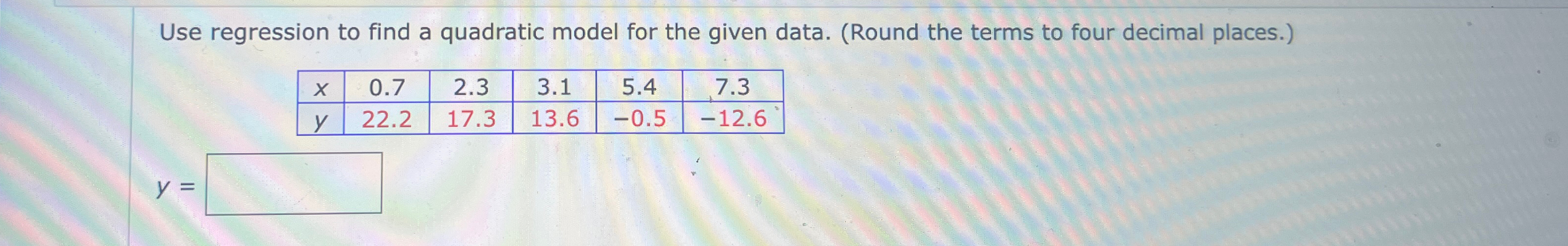Solved Use regression to find a quadratic model for the | Chegg.com