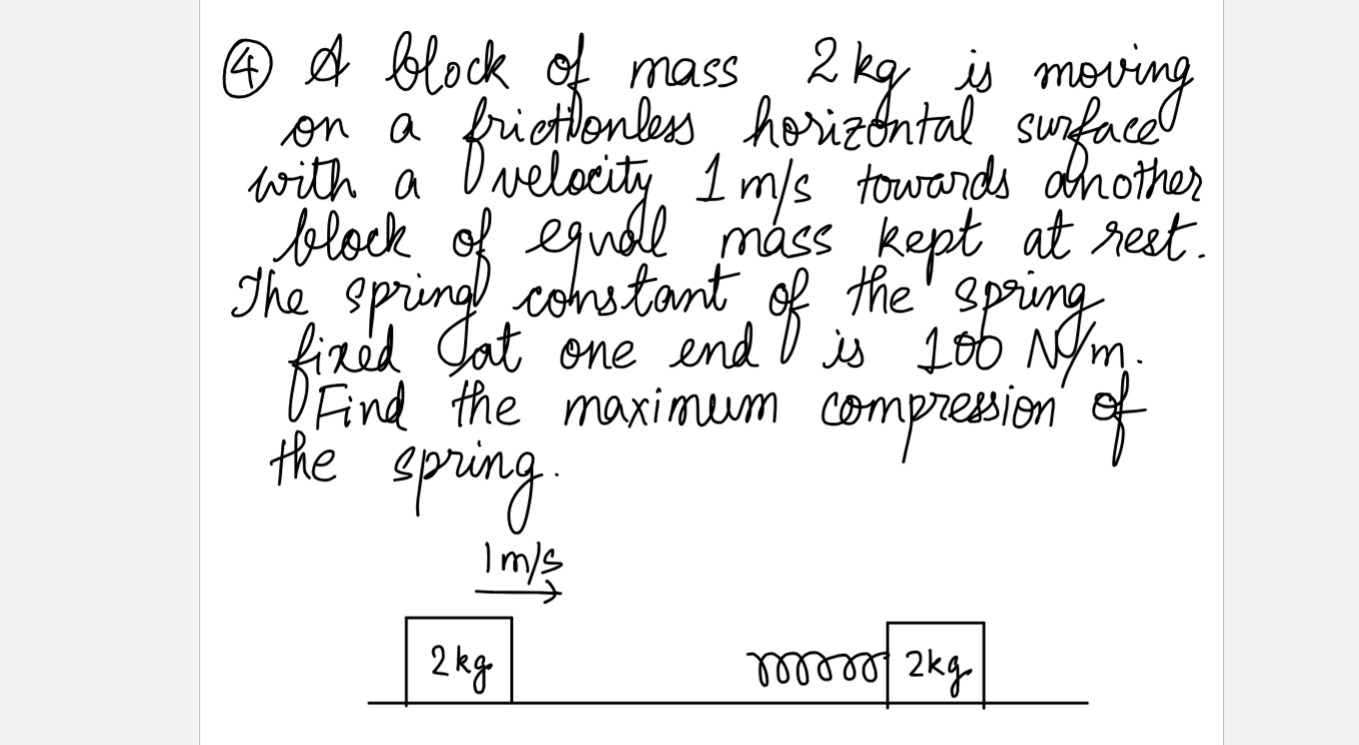 Solved A block of mass 2kg ﻿is moving on a frietlonless | Chegg.com