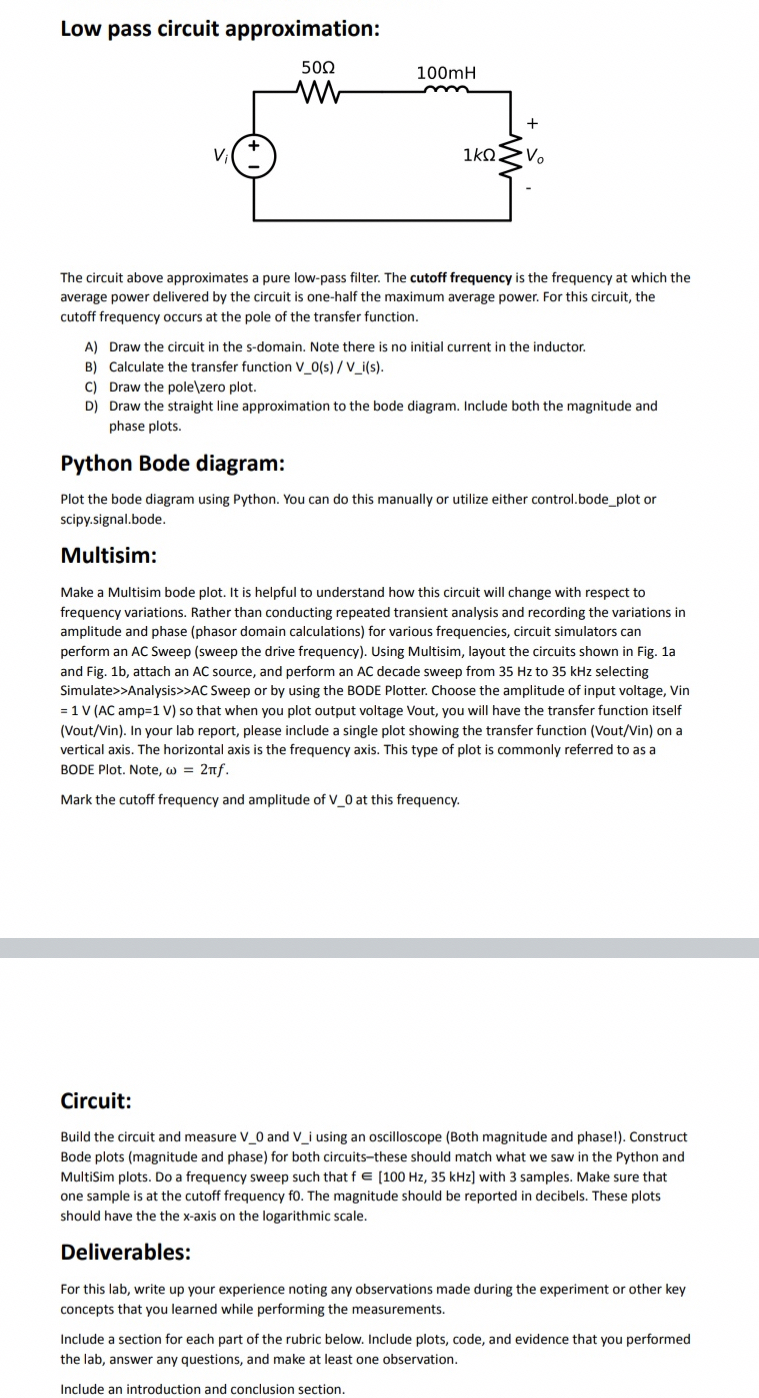 Low pass circuit approximation:The circuit above | Chegg.com