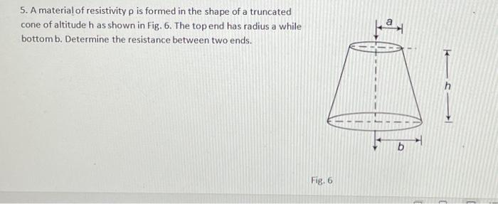 Solved 5. A material of resistivity ρ is formed in the shape | Chegg.com