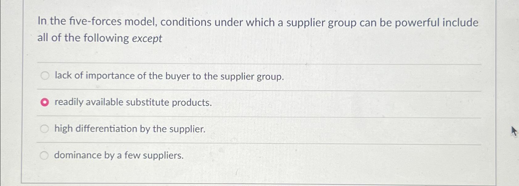 Solved In the five-forces model, conditions under which a | Chegg.com
