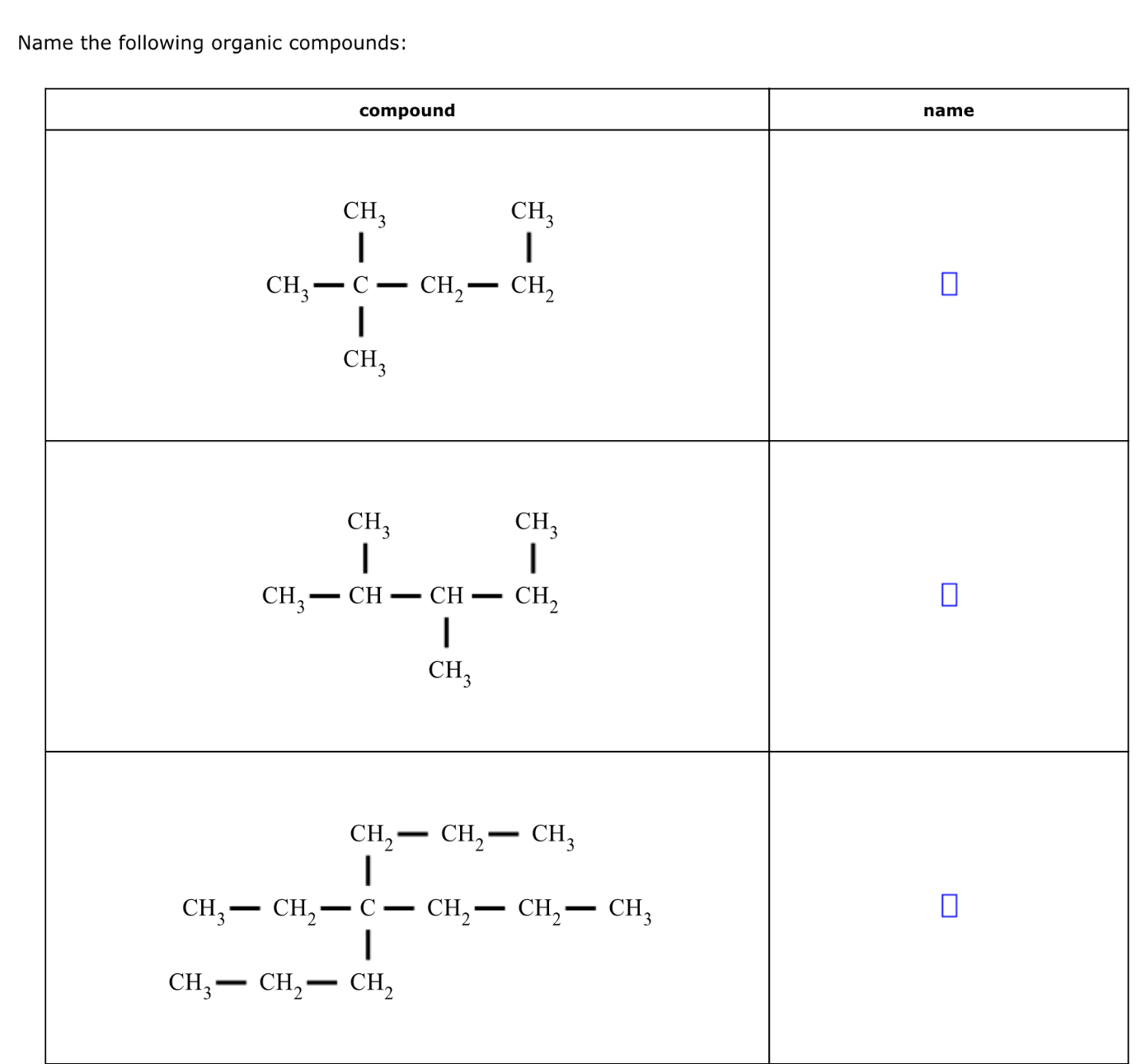 Solved Name the following organic | Chegg.com