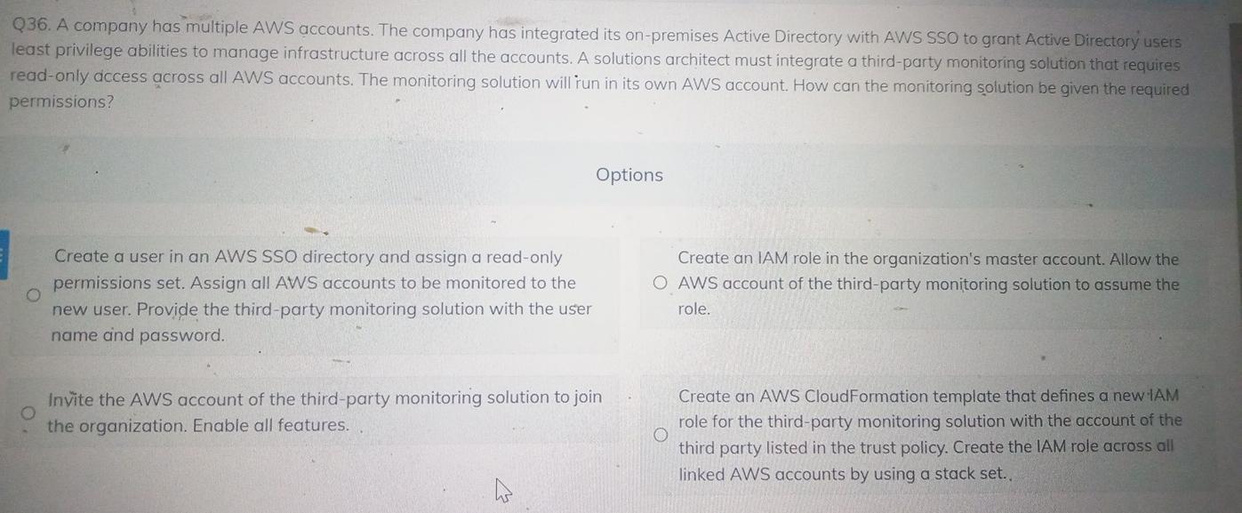 Solved Q36. ﻿A company has multiple AWS accounts. The | Chegg.com