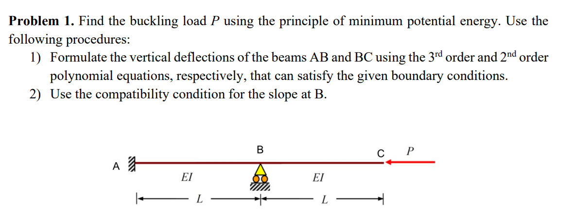 Problem 1. ﻿Find the buckling load P ﻿using the | Chegg.com