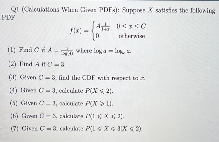 Solved Q1 (Calculations When Given PDFs): Suppose X | Chegg.com