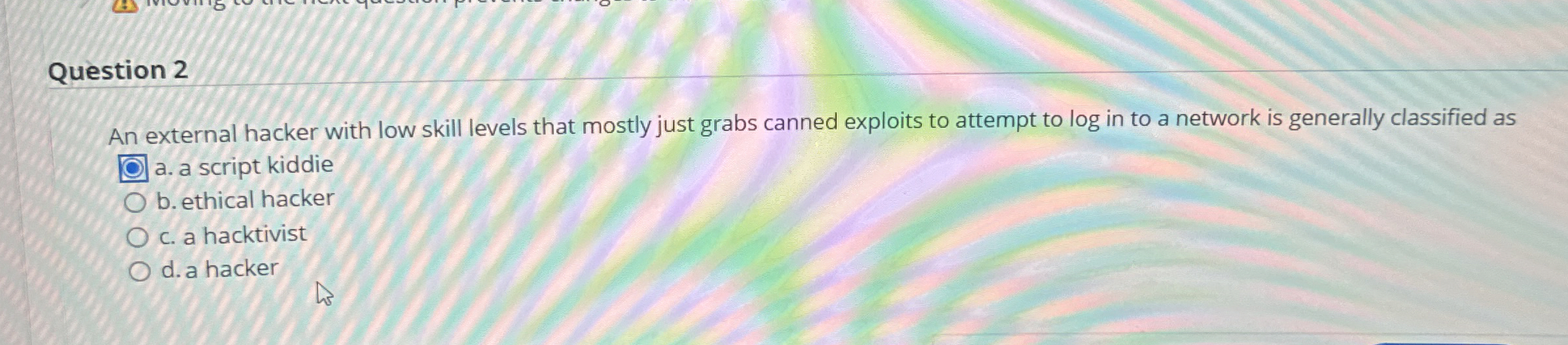 Solved Question 2An external hacker with low skill levels | Chegg.com