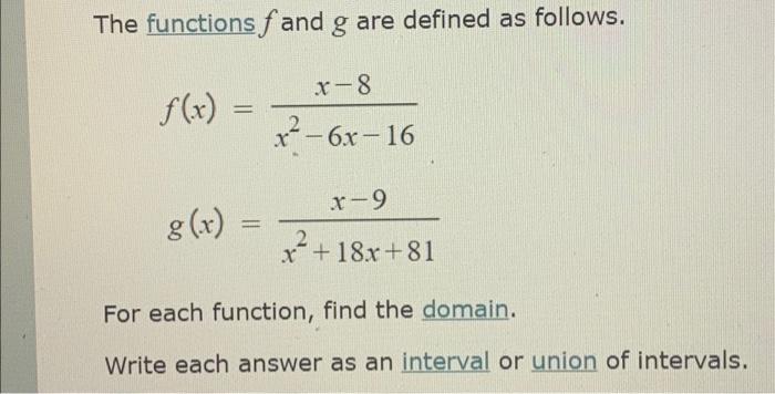 Solved The functions fand g are defined as follows. f(x) = | Chegg.com
