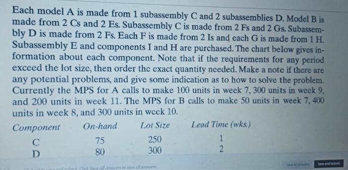 Each model A is made from 1 subassembly C and 2 | Chegg.com