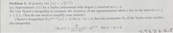 Solved Problem 5. (8 points) Let f(x)=3x+1 (a) Approximate | Chegg.com