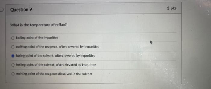 Solved Question 9 1 pts What is the temperature of reflux? | Chegg.com
