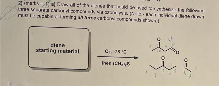 Solved 2) (marks = 1) a) Draw all of the dienes that could | Chegg.com