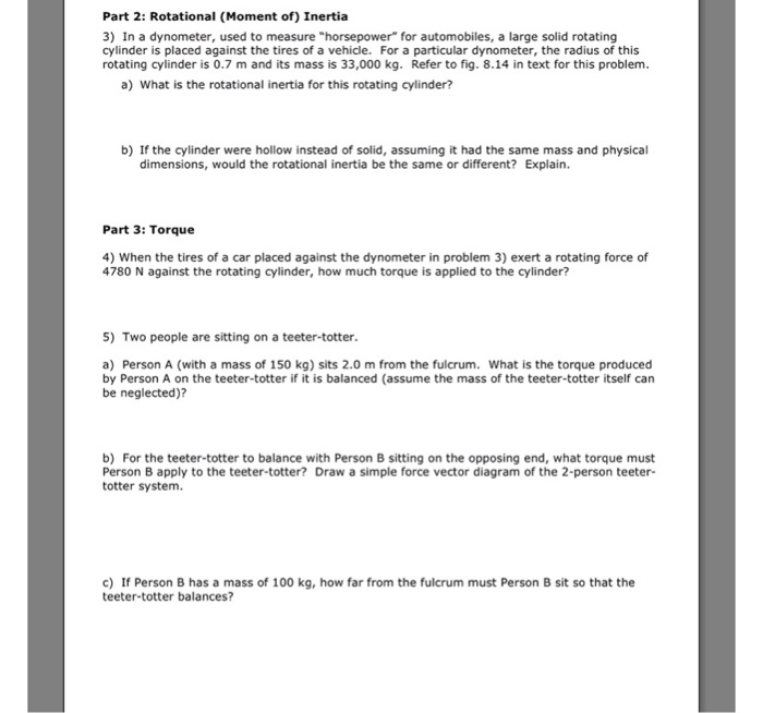 Solved Part 2 Rotational Moment Of Inertia 3 In A