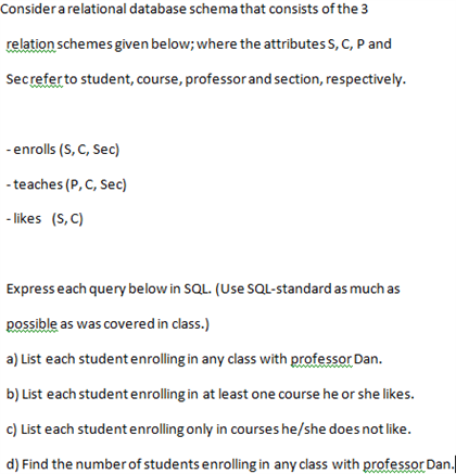 Consider a relational database schema that consists | Chegg.com