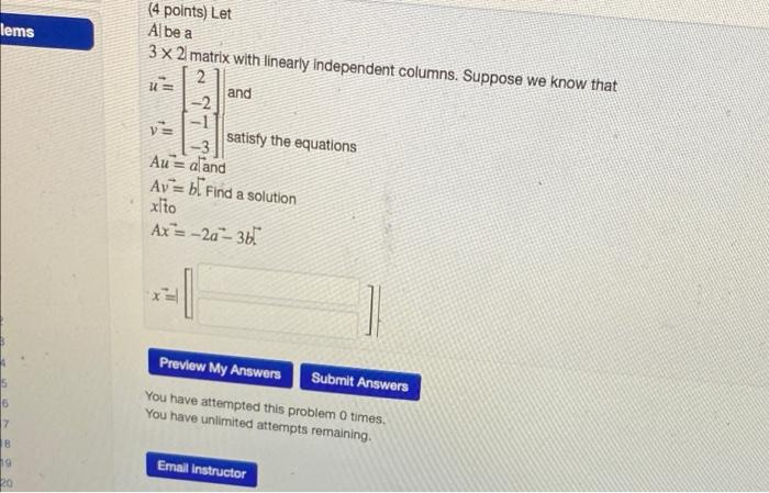 Solved lems 6 8 19 (4 points) Let Al be a 3 x 21 matrix with | Chegg.com