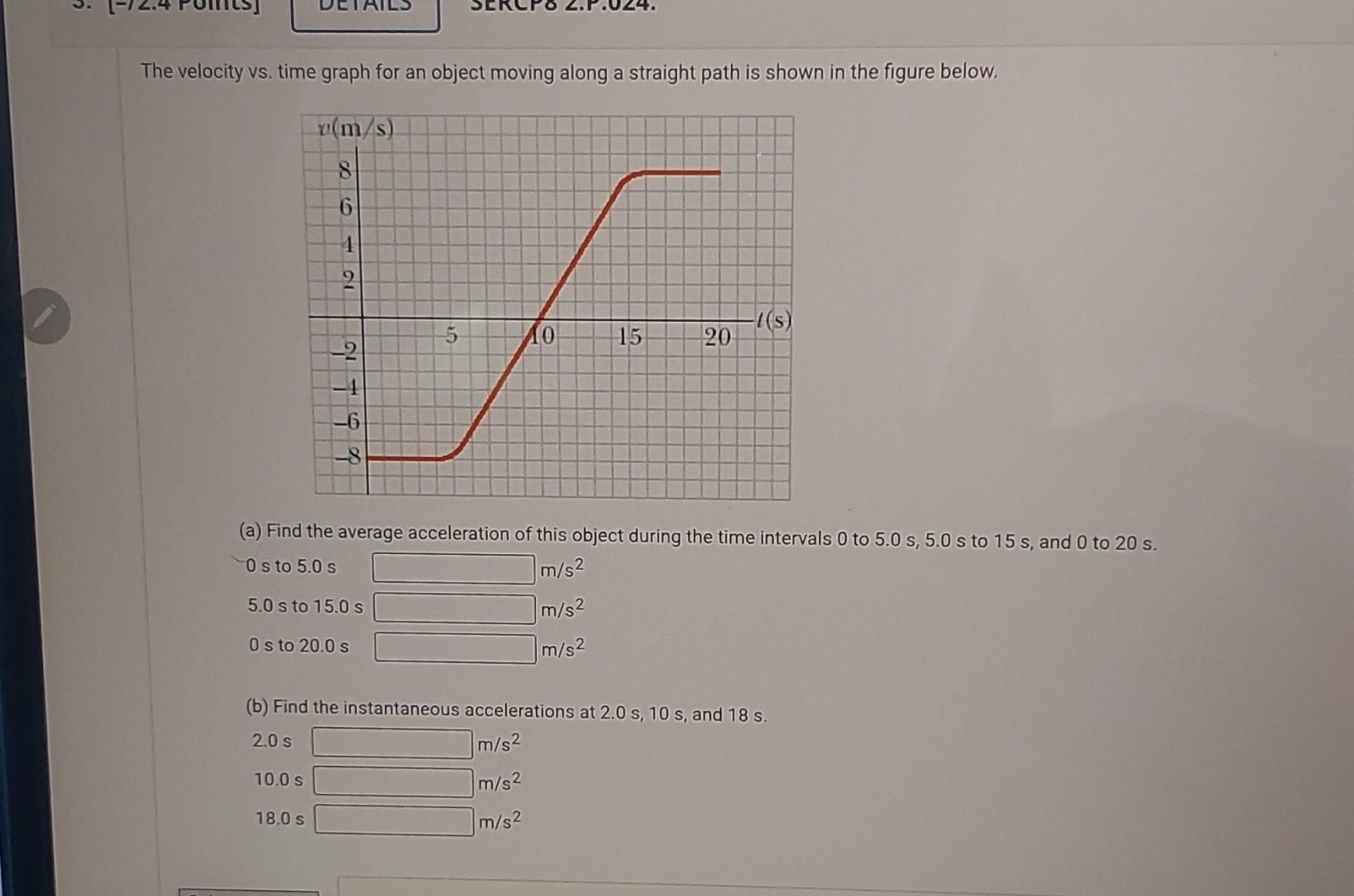 Solved The velocity vs. time graph for an object moving | Chegg.com