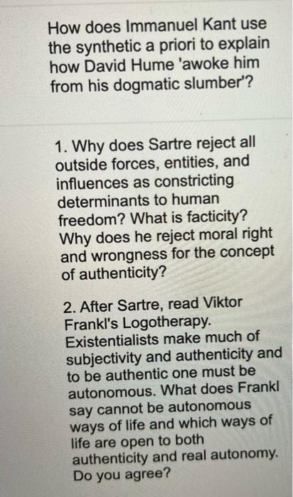 How does Immanuel Kant use the synthetic a priori to | Chegg.com