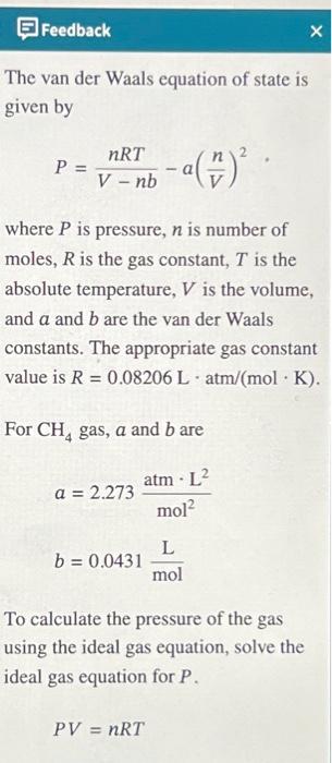 Solved Use the van der Waals equation of state to calculate | Chegg.com