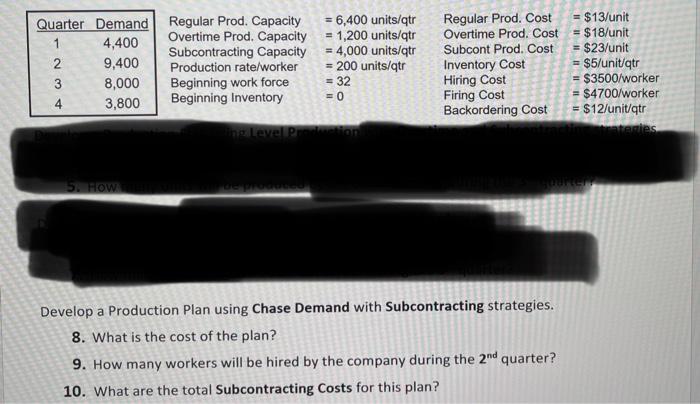 Solved Develop a Production Plan using Chase Demand with | Chegg.com