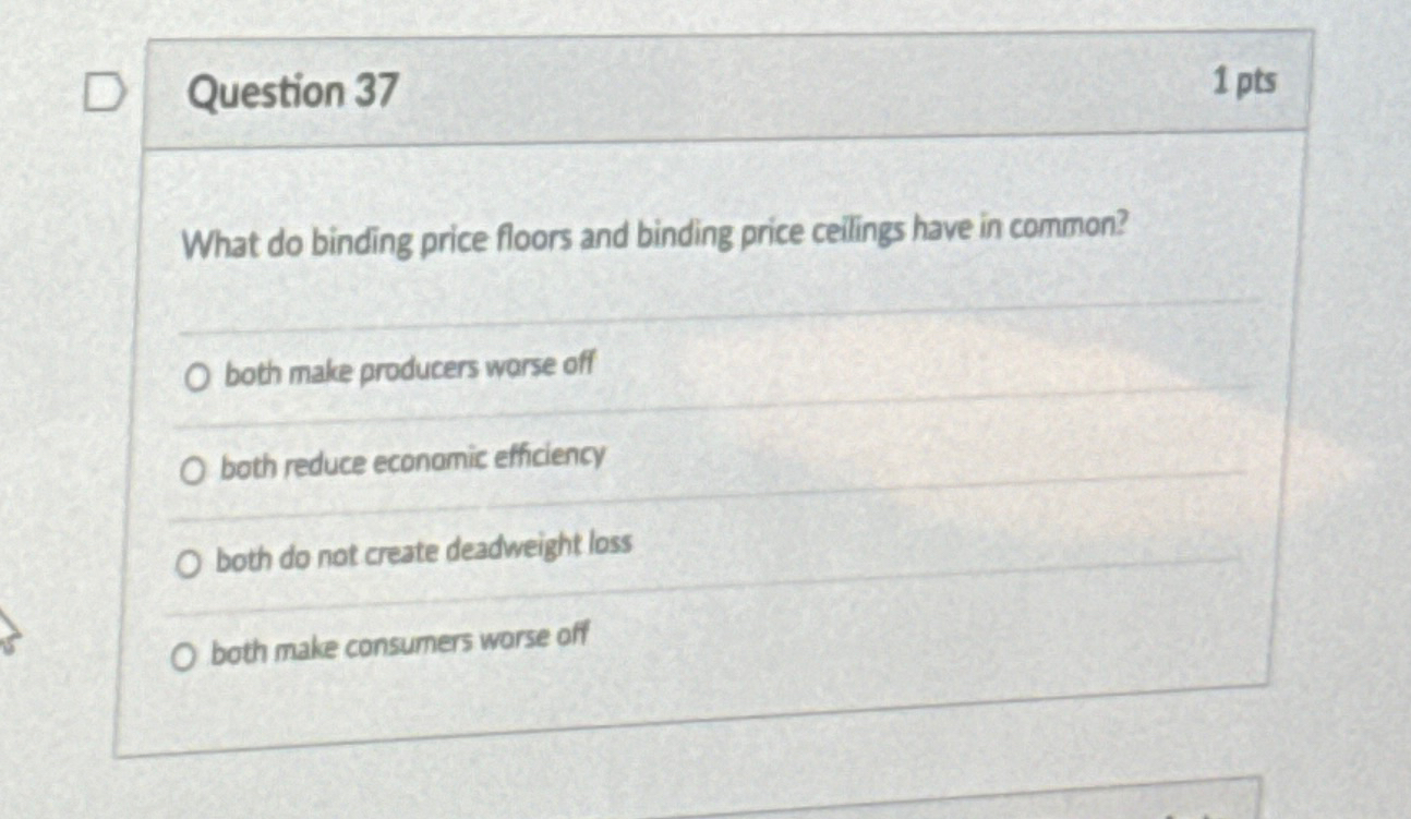 Solved Question 371 ﻿ptsWhat do binding price floors and | Chegg.com