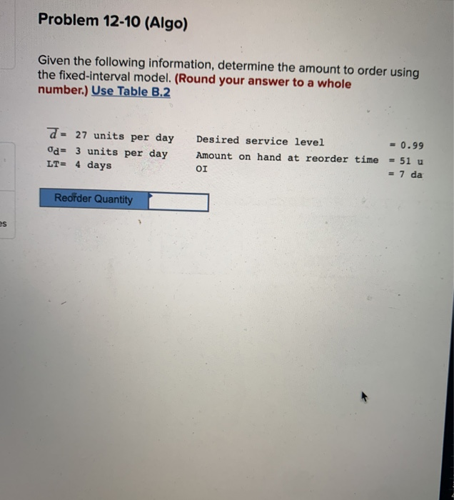 Solved Problem 12-10 (Algo) Given the following information, | Chegg.com